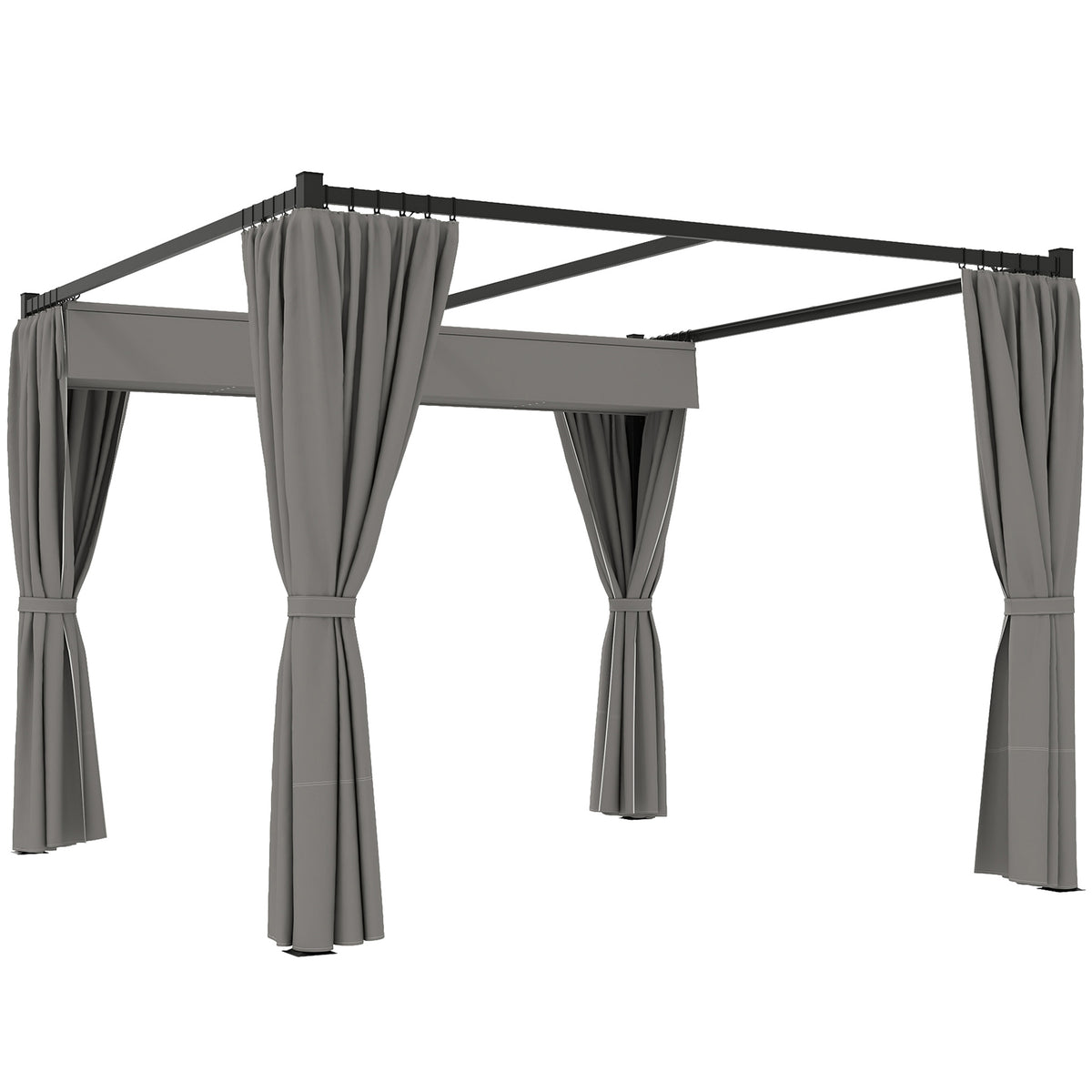 Outsunny 3 x 3m Moving Canopy Metal Pergola, with Curtains - Grey ...